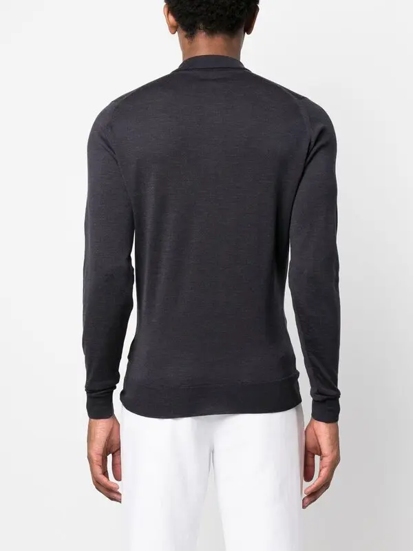 John Smedley Button-front Long-sleeved Polo Shirt - Grey