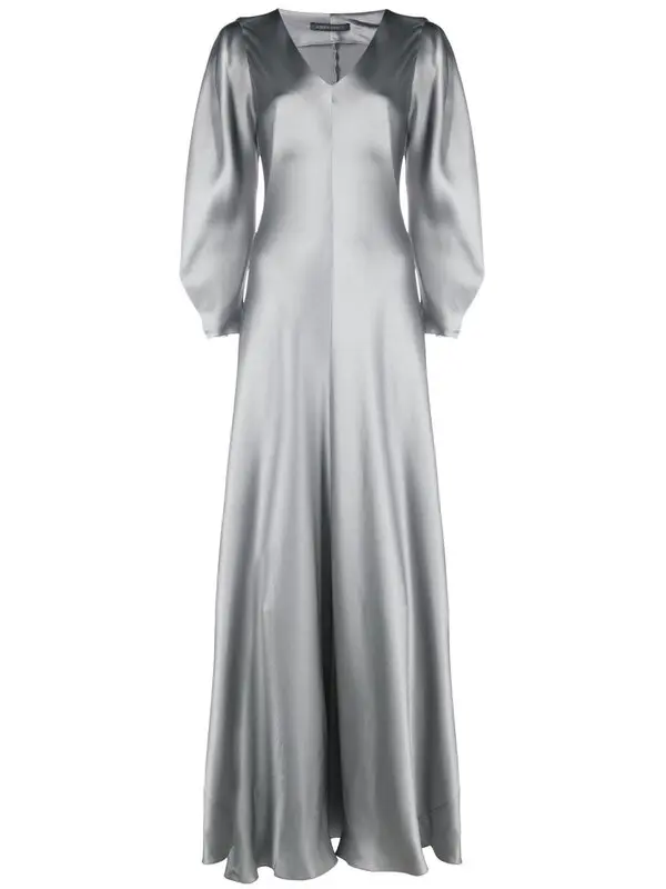 Alberta Ferretti Satin Long-sleeve Gown