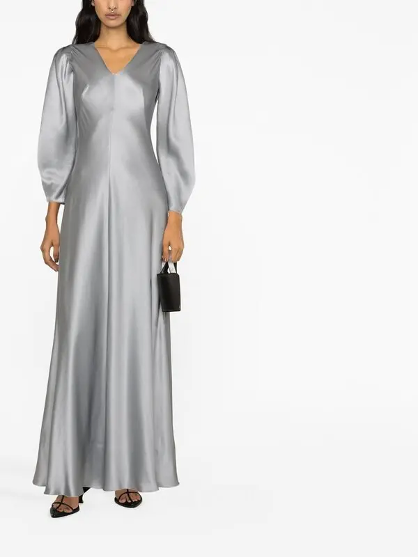 Alberta Ferretti Satin Long-sleeve Gown