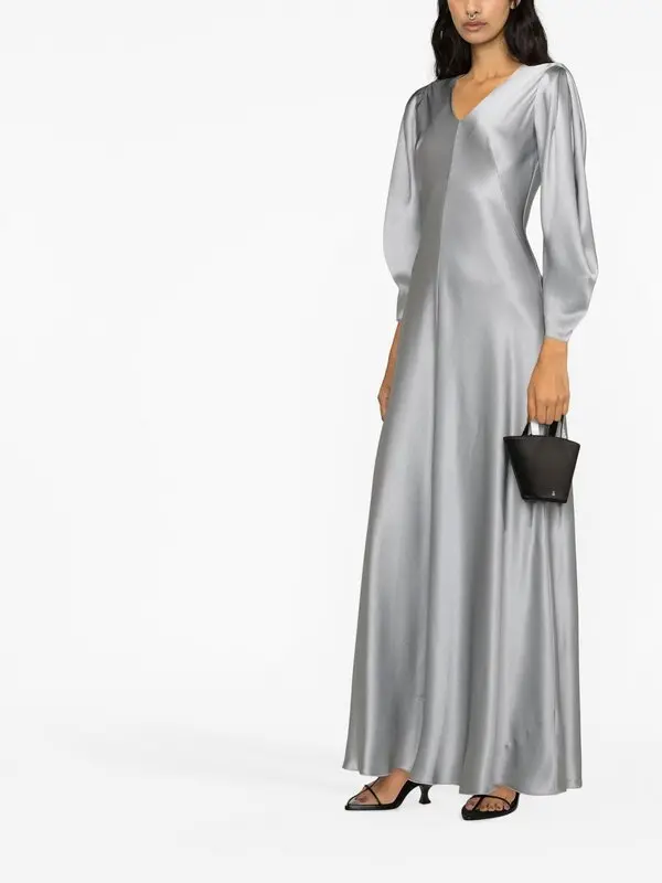 Alberta Ferretti Satin Long-sleeve Gown