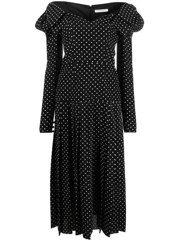 Alessandra Rich Polka Dot-print Midi Dress - Black