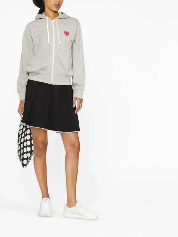 Play Comme Des Garcon Embroidered Heart Zipped Hoodie - Grey