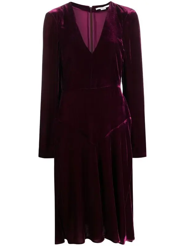 Stella McCartney V-neck Velvet Midi Dress - Purple