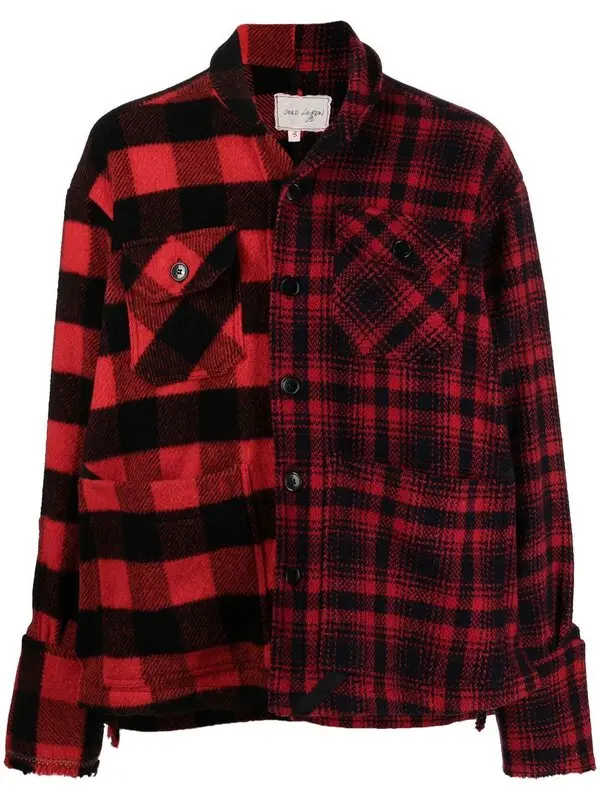 GREG LAUREN Checked Shirt Jacket - Black