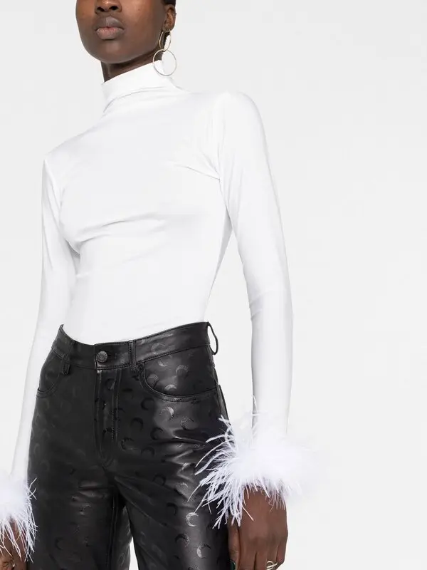 ATU BODY COUTURE Feather-trim Roll-neck Top - White