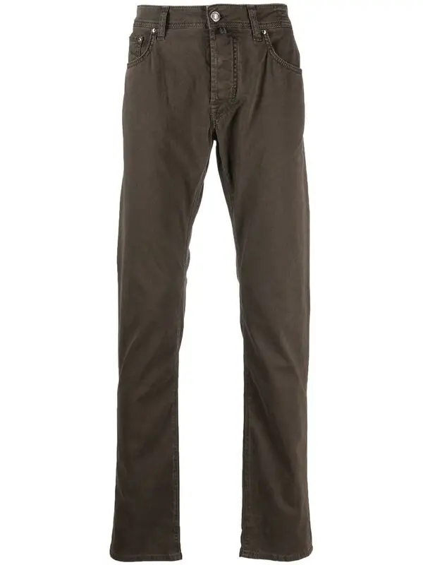 Jacob Cohen Straight-leg Trousers With Logo Patch - Brown