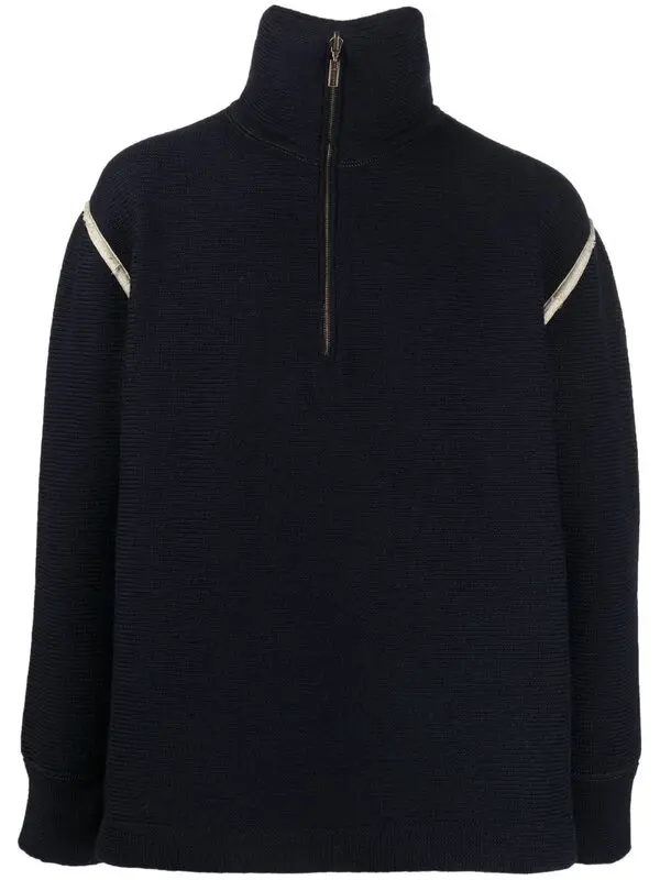 MAISON MARGIELA Half-zip Chunky Knit Sweater With Contrast Elbow Patches - Blue