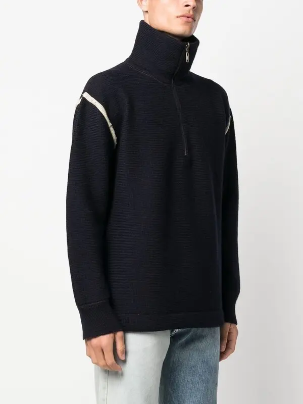 MAISON MARGIELA Half-zip Chunky Knit Sweater With Contrast Elbow Patches - Blue