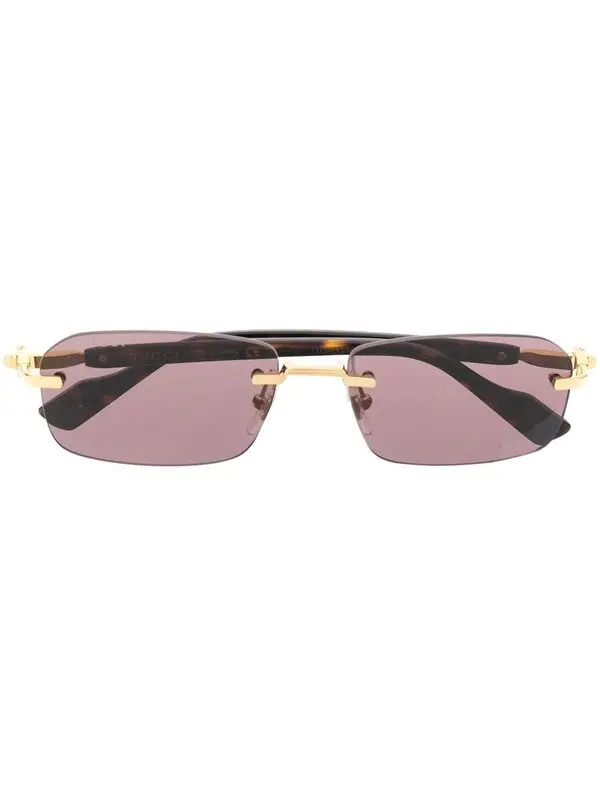 Gucci Rimless Rectangle-frame Sunglasses - Brown
