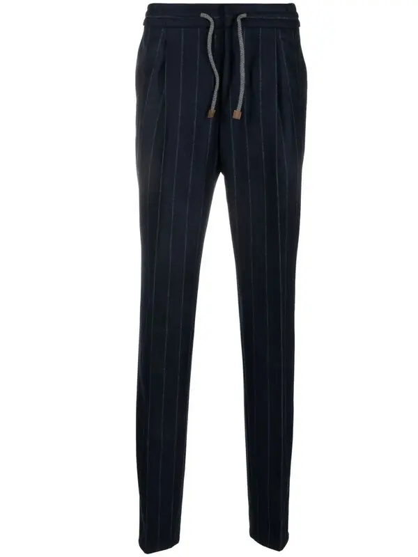 Brunello Cucinelli Pinstripe Drawstring Trousers - Blue