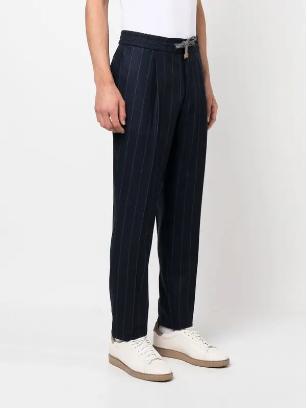 Brunello Cucinelli Pinstripe Drawstring Trousers - Blue