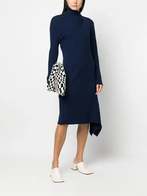 MARQUES' ALMEIDA Asymmetric High-neck Knit Midi Dress