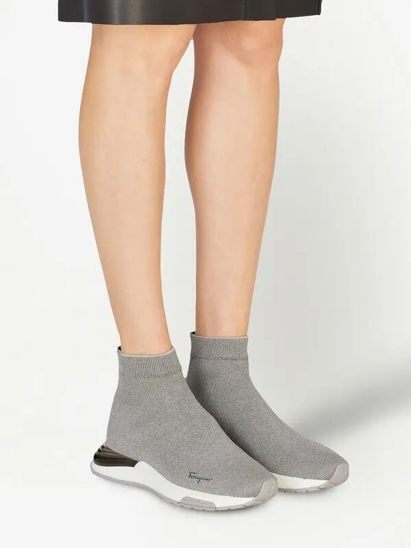 FERRAGAMO Logo-print Sock Sneakers - Grey