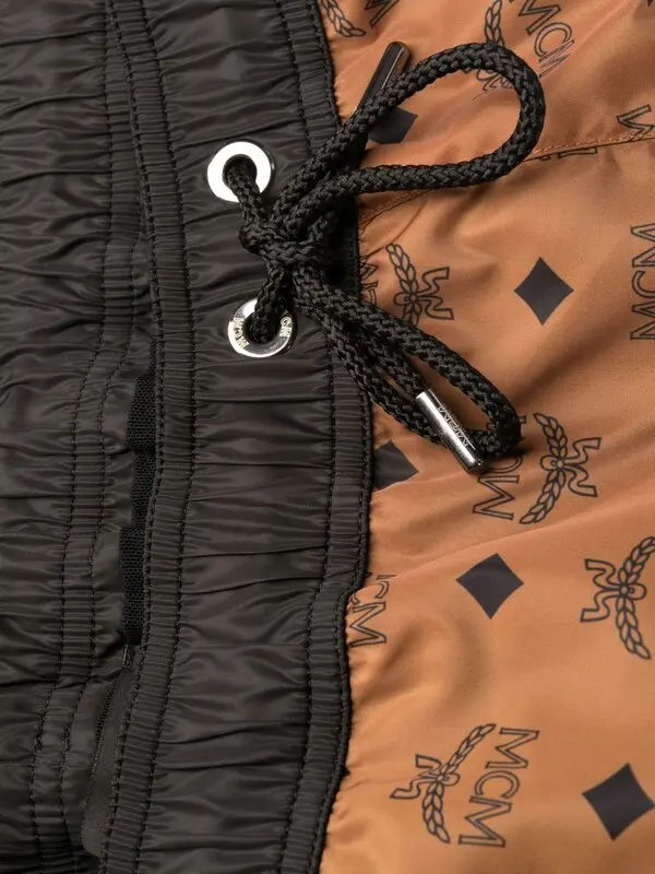 Mcm Logo-monogram Print Swim Shorts - Brown