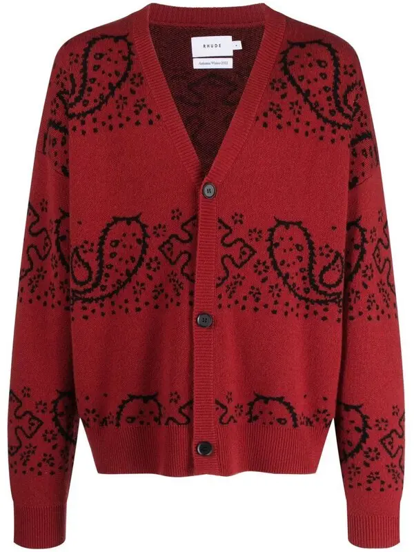 Rhude Bandana-jacquard Cardigan - Red