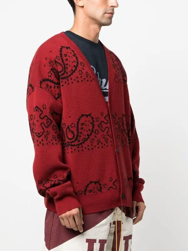 Rhude Bandana-jacquard Cardigan - Red