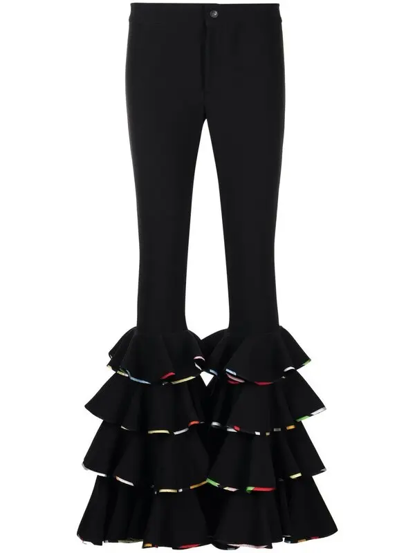 Emilio Pucci Marmo-print Ruffled Trousers - Black