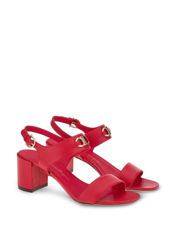 FERRAGAMO Gancini Plaque Block-heel Sandals - Red