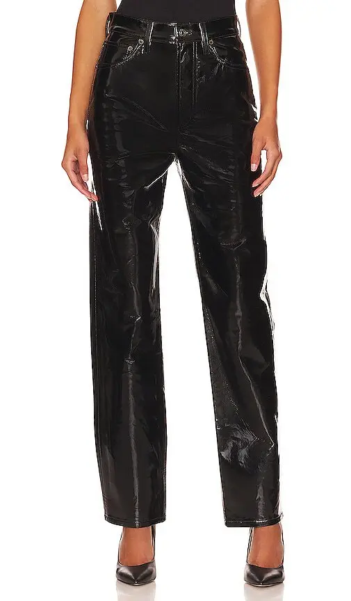 AGOLDE Recycled Leather 90's Pinch Waist Pant - Black Patent