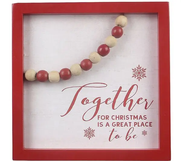 YOUNG'S INC. Young's Wood Framed Christmas Wall Sign With Bl Essing Beads - One-color