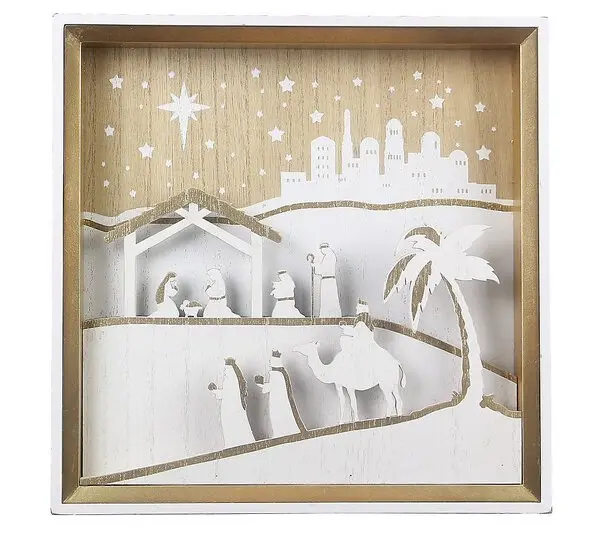 YOUNG'S INC. Young's Wood Box Christmas Tabletop Decor W/led Lights - One-color