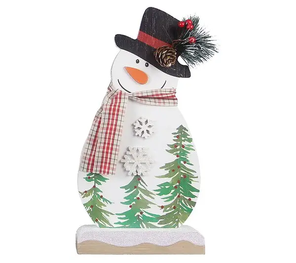 YOUNG'S INC. Young's S/2 Wood Snowman Tabletop Sign