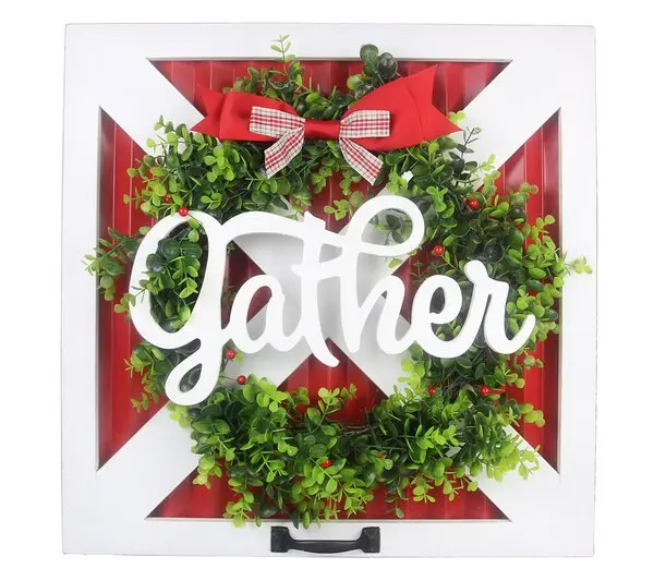 YOUNG'S INC. Young's Wood Barn Door W/'gather' Wreath - One-color