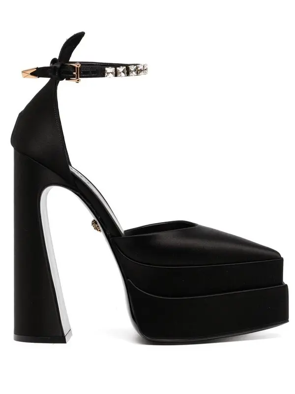 Versace 120mm Satin Platform Sandals - Black