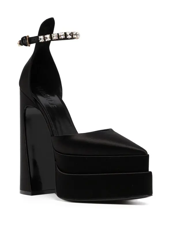 Versace Satin Platform Sandals With Crystal Embellishments