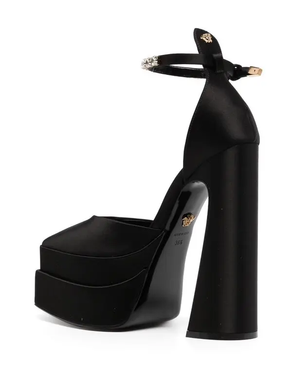 Versace Satin Platform Sandals With Crystal Embellishments