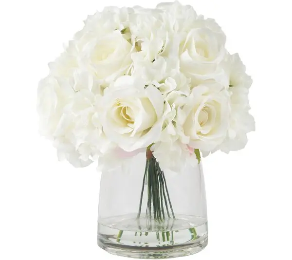 PURE GARDEN Cream Hydrangea & Rose Floral Arran Gement W/ Vase - One-color