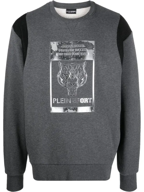 PLEIN SPORT Tiger-head Logo-print Sweatshirt - Grey