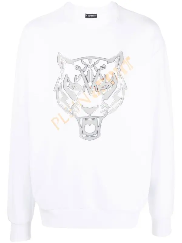 PLEIN SPORT Tiger-head Long-sleeve Sweatshirt - White