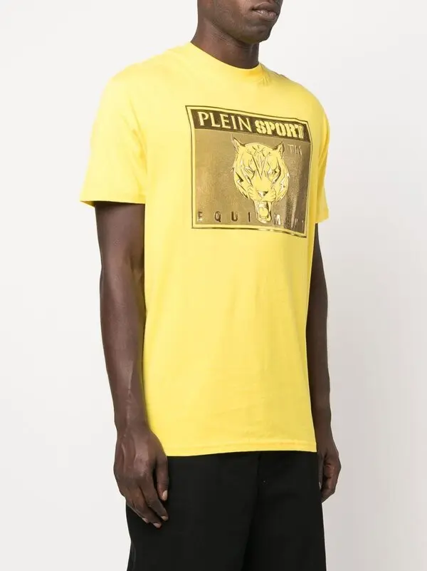 PLEIN SPORT Tiger-head Logo-print T-shirt - Yellow