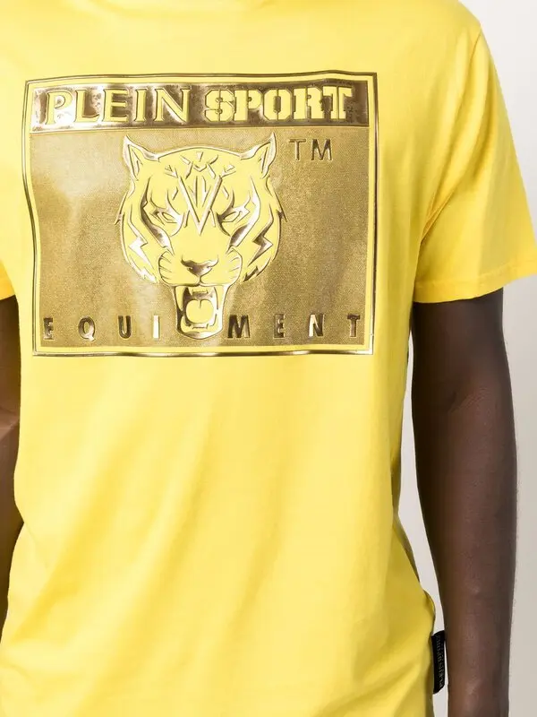 PLEIN SPORT Tiger-head Logo-print T-shirt - Yellow