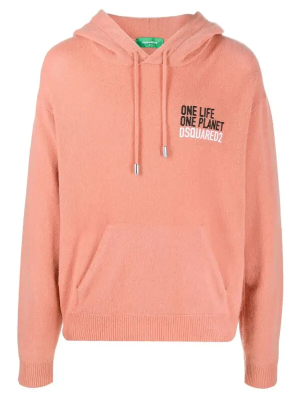 Dsquared2 Logo-embroidered Cashmere Hoodie - Orange