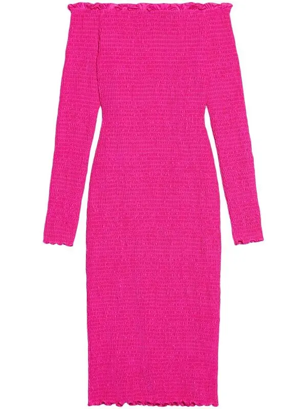 Balenciaga Off-shoulder Smocked Midi Dress - Pink