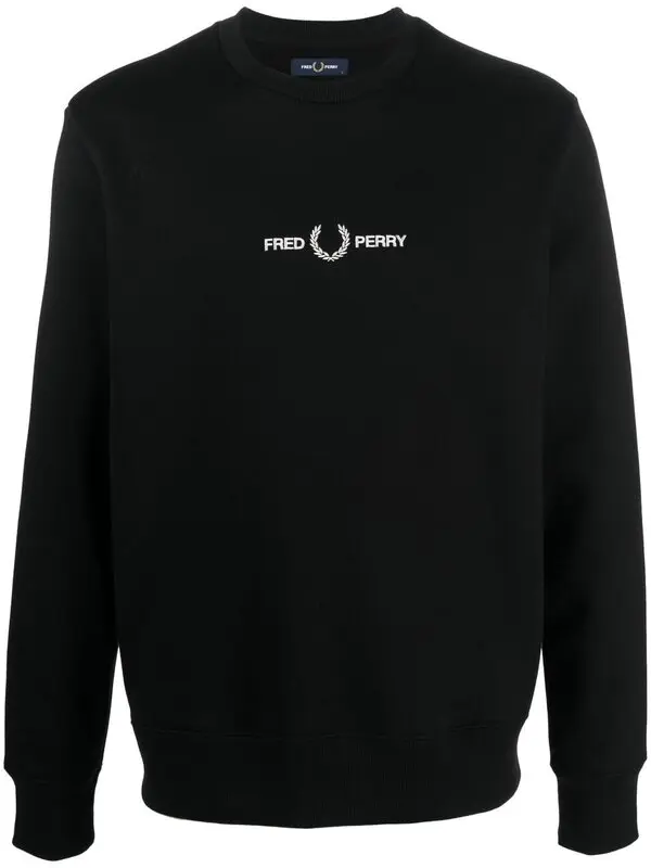 Fred Perry Logo-embroidered Crew-neck Sweatshirt - Black