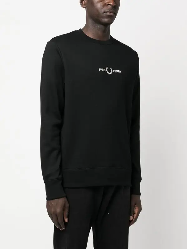 Fred Perry Logo-embroidered Crew-neck Sweatshirt - Black