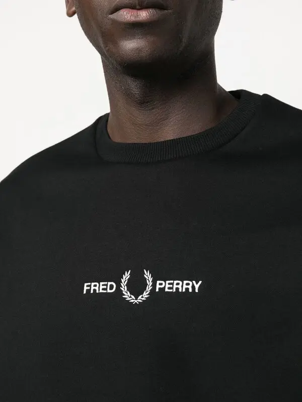 Fred Perry Logo-embroidered Crew-neck Sweatshirt - Black