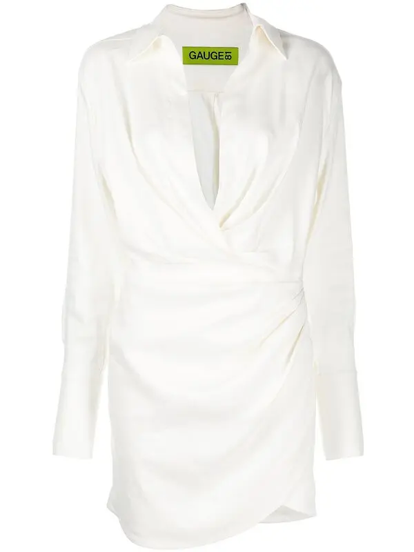 Gauge81 Gathered V-neck Mini Dresss - Neutrals
