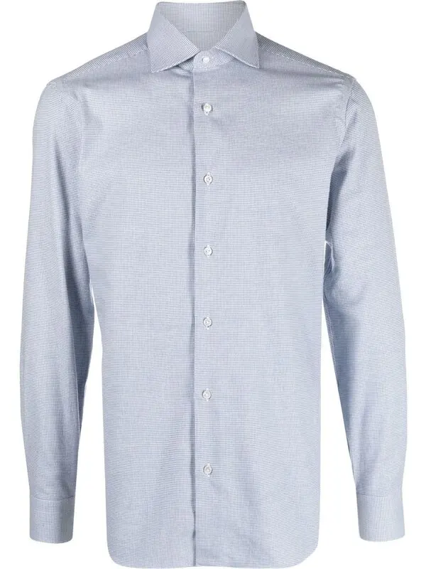 BARBA NAPOLI Checked Long-sleeve Shirt - Blue
