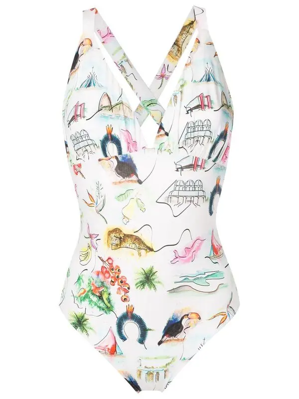 Isolda Motif-print One-piece Swimsuit - White