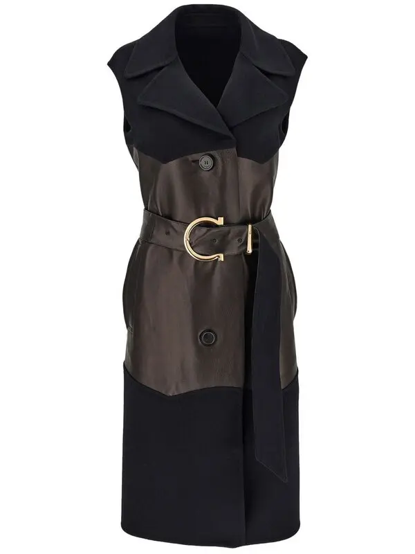 FERRAGAMO Panelled Belted Sleeveless Trench Coat - Black
