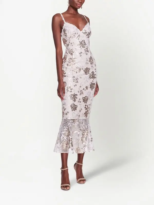 marchesa notte floral embroidered midi dress Marchesa Notte Puff Sleeve Midi Dress