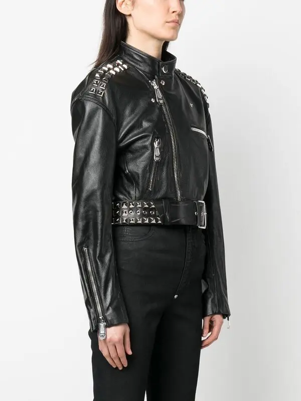 Philipp Plein Rockstud Cropped Leather Jacket