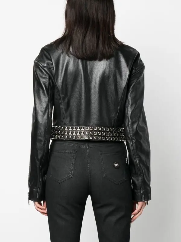 Philipp Plein Rockstud Cropped Leather Jacket