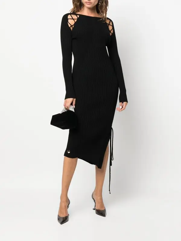 Philipp Plein Lace-detail Ribbed-knit Midi Dress