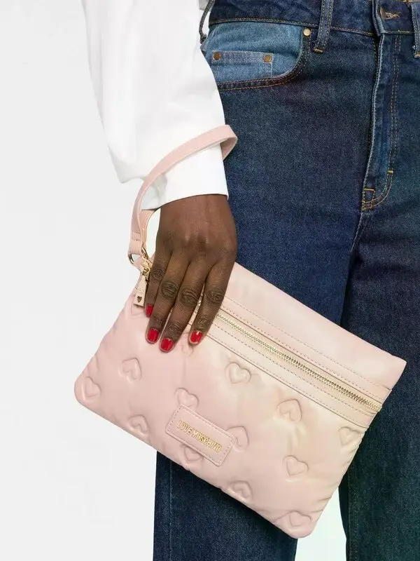 Moschino Embossed Heart Zipped Pouch - Pink