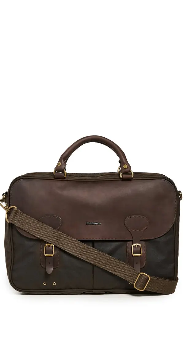 Barbour Waxed Leather Briefcase - Olive